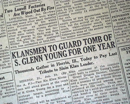 KU KLUX KLAN KKK Herrin Williamson County Illinois S. Glenn Young 1925 ...