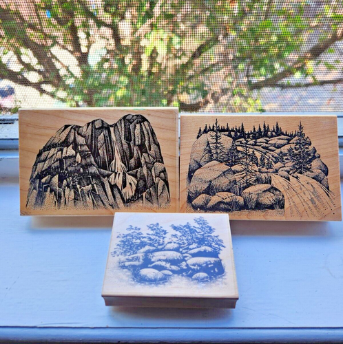 Vintage Stampscapes Waterfall Mountains & Lakeside Rubber Stamps Lot of ...