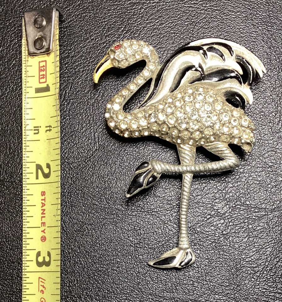 Antique VTG Art D Rhinest Enamel Flamingo Fur Clip, Book Cover Brooch ...