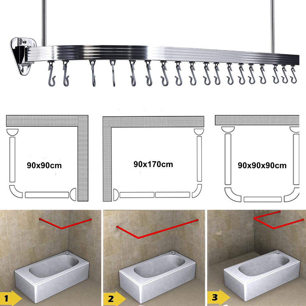 Shower Curtain Rail L Shape Track Pole U Shape Chrome Shower Curtain ...