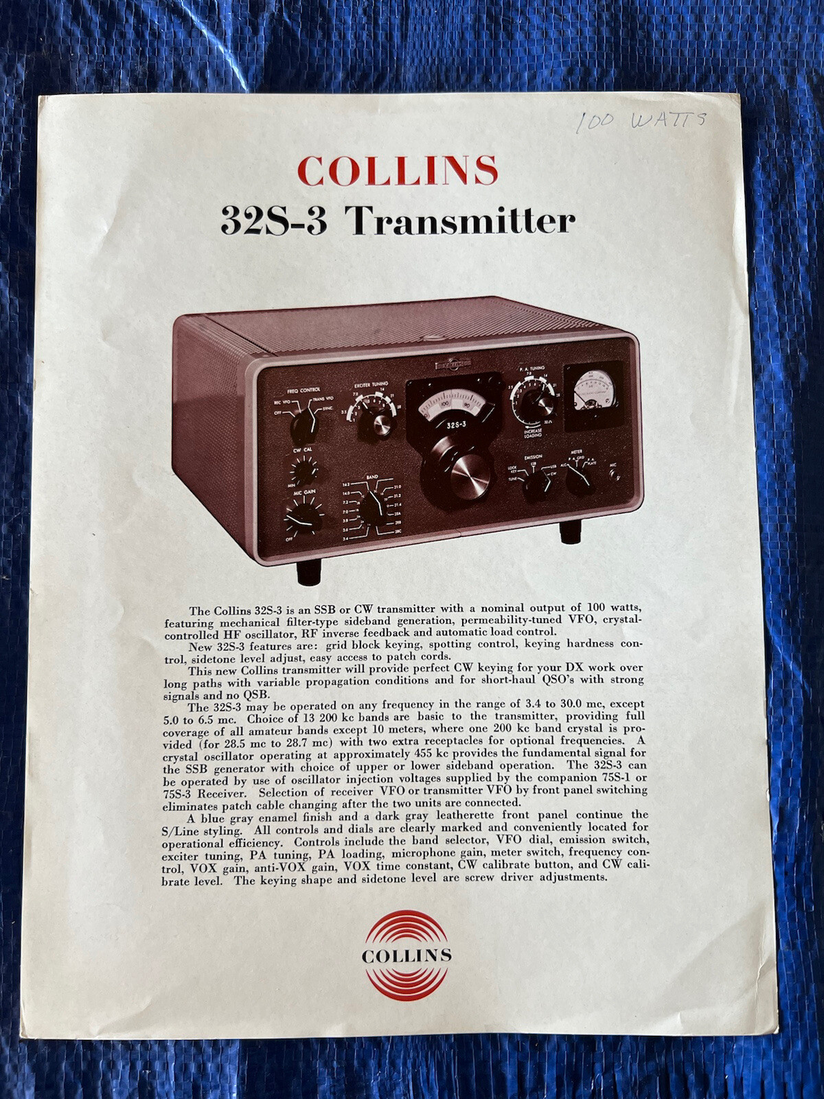 Vintage 1960’s Collins 32S-3 Transmitter Dealer Spec Sheet | eBay