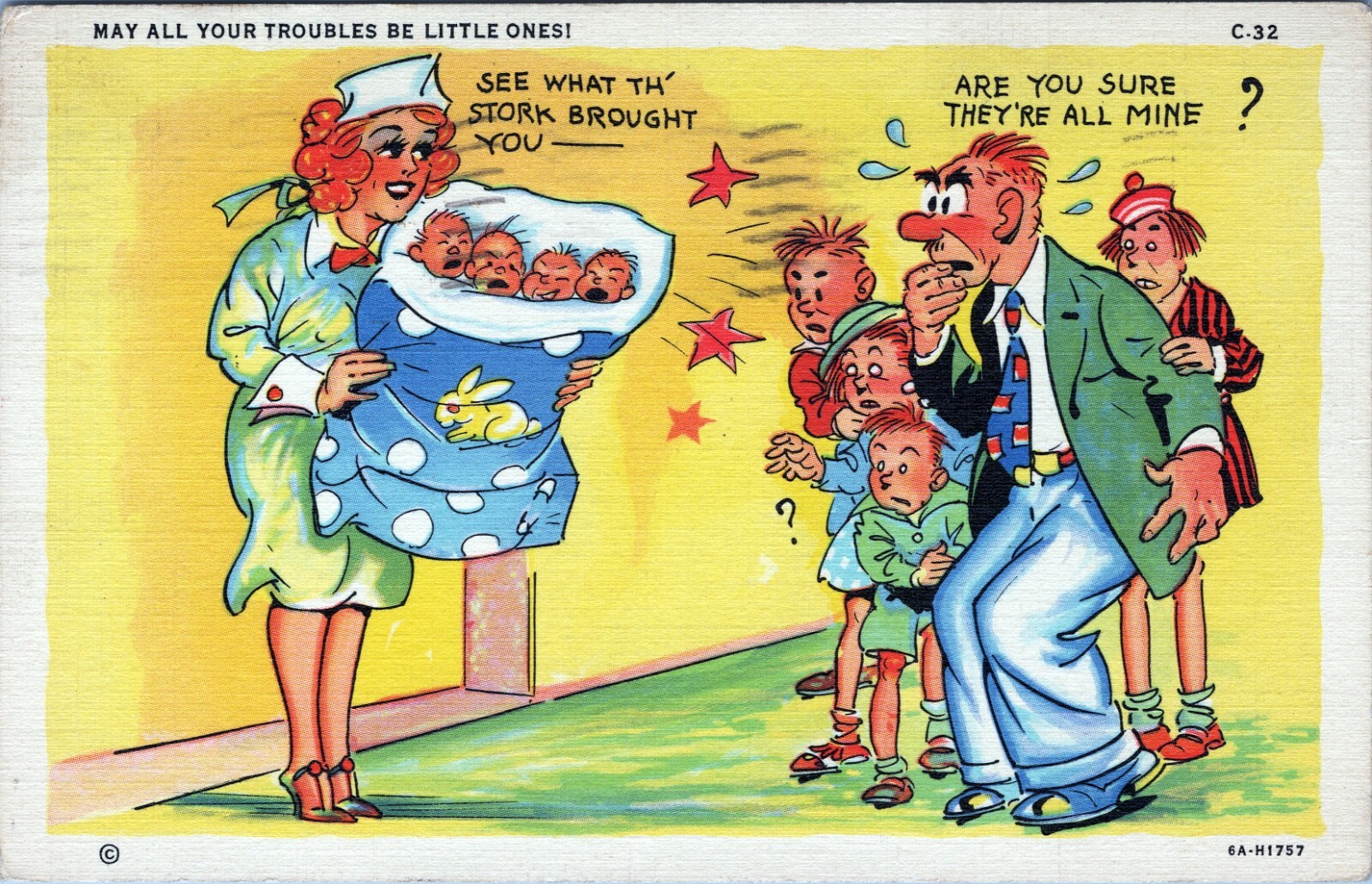 Postcard General Comics May all Your Troubles be Babies 1940 Cancel ...