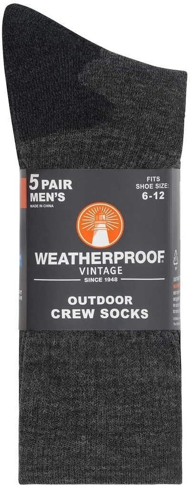 Weatherproof Vintage Men's Outdoor Crew Socks Shoe Size 6-12 Multi ...