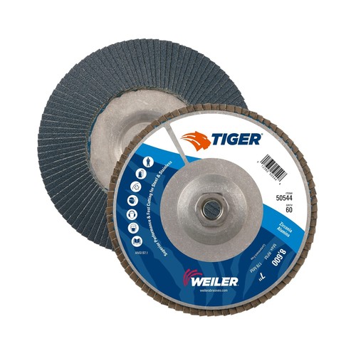 Weiler 50544 7" Tiger Disc Abrasive Flap Disc, Conical (TY29), Aluminum ...