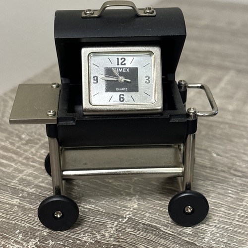 Timex Quartz SMOKER BBQ GRILL MINI CLOCK Black & Silver Tone- New ...