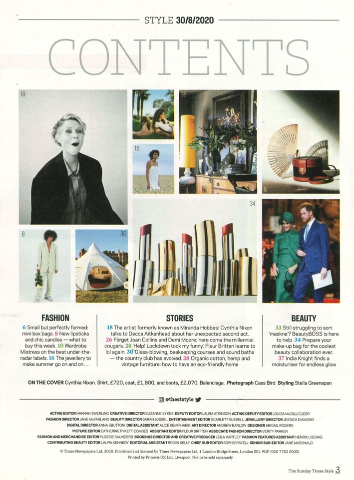 Sunday Times Style Magazine: Cynthia Nixon, India Knight, Fashion, 30.8 ...