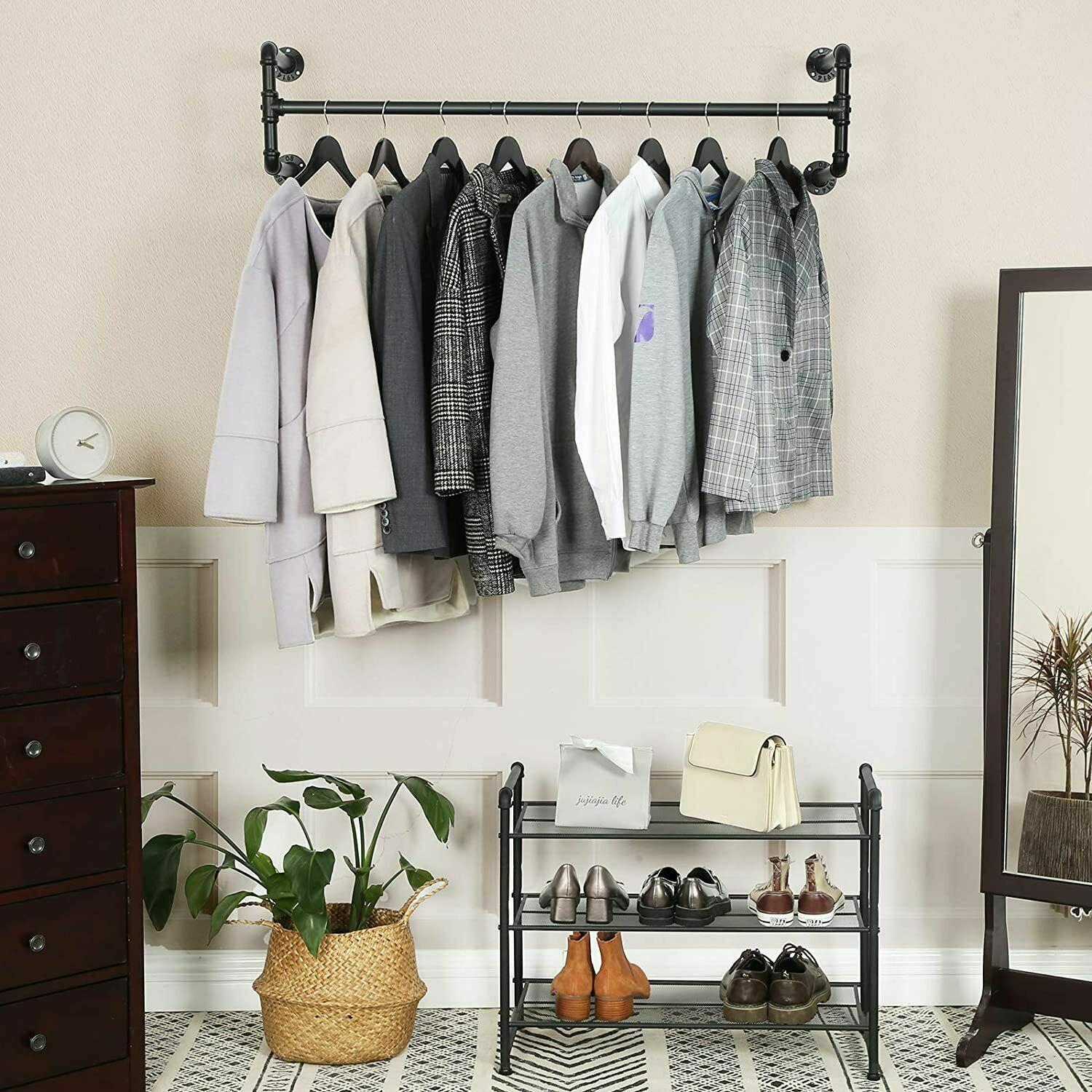 Adjustable Wall Mounted Clothes Rack Hanging Rail for Kitchen Bedroom ...