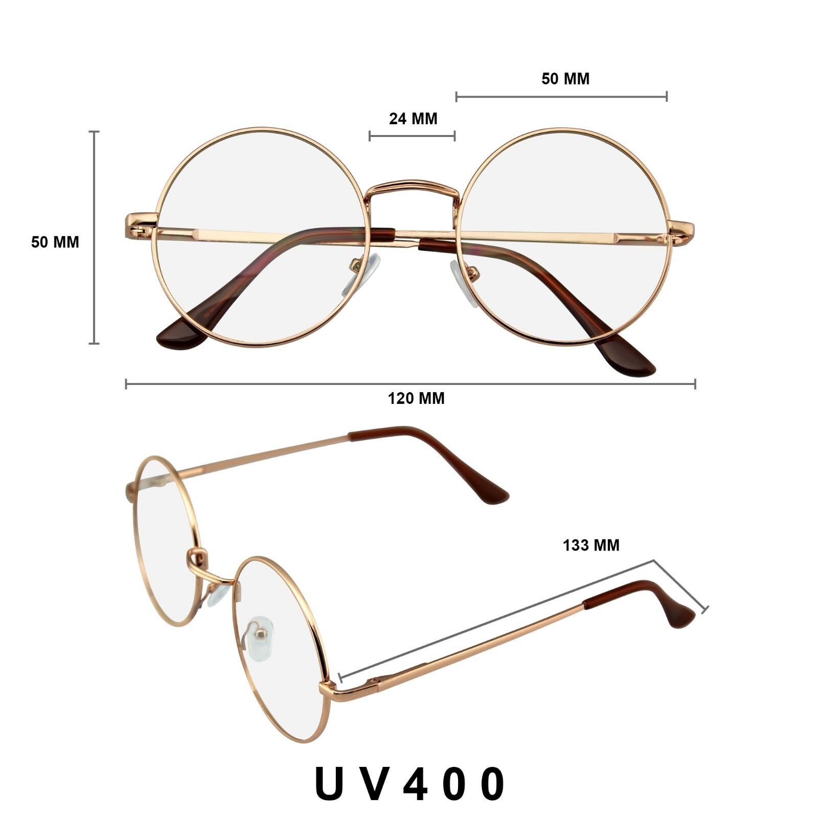 Round Glasses Retro Vintage Classic Metal Clear Lens Round Hippie ...