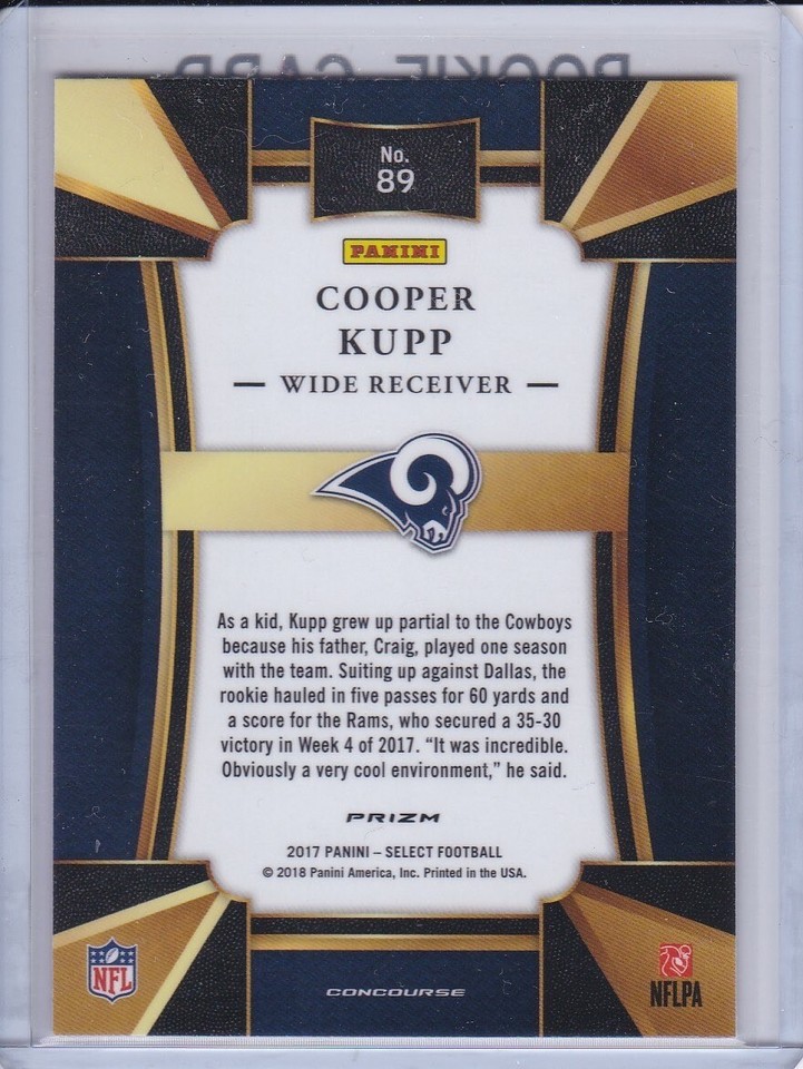 COOPER KUPP ROOKIE CARD Los Angeles Rams Football 2017 SELECT RC Super ...