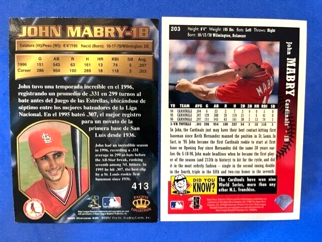 MLB - John Mabry 1997 Pacific & 1997 Upper Deck CC - Cardinals | eBay