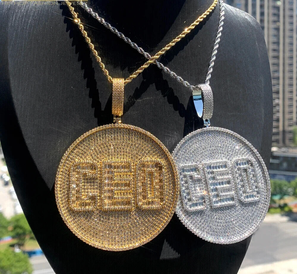 Iced-Out Letter CEO Pendant Necklace Silver Color 5A Zircon Hip Hop ...