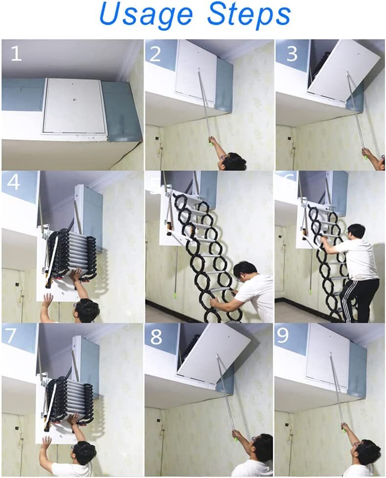 Side Pull Down Attic Ladder 9.18ft Side-Mounted Loft Wall Folding ...
