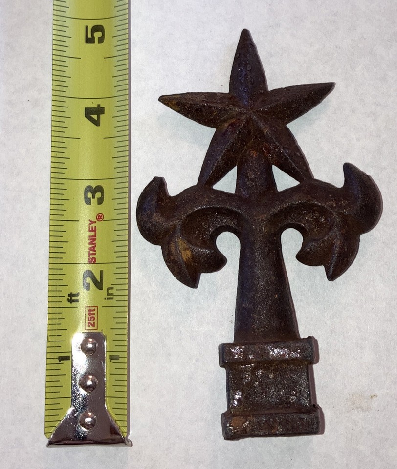 Vintage Ornate Cast Iron Fence Finial Texas Star Aged Rusty Patina $5. ...