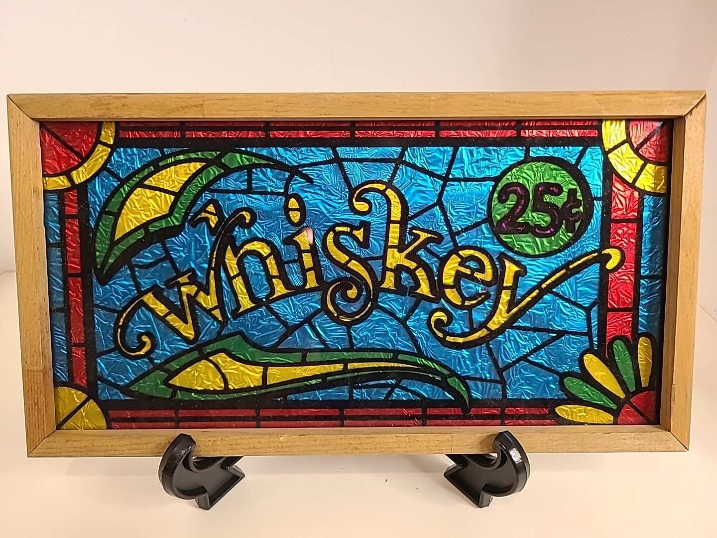 Vintage Whiskey 25c Faux Stained Glass Sign 12” Wood Frame Bar Decor ...