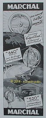 PUBLICITE MARCHAL PHARE 640 520 PROJECTEUR EQUILUX AUTO DE 1951 FRENCH ...
