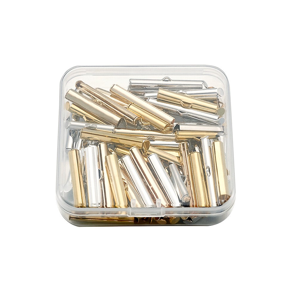 1Box Brass Slide On End Clasp Tubes Slider End Caps Crimp End Tube 19.5 ...