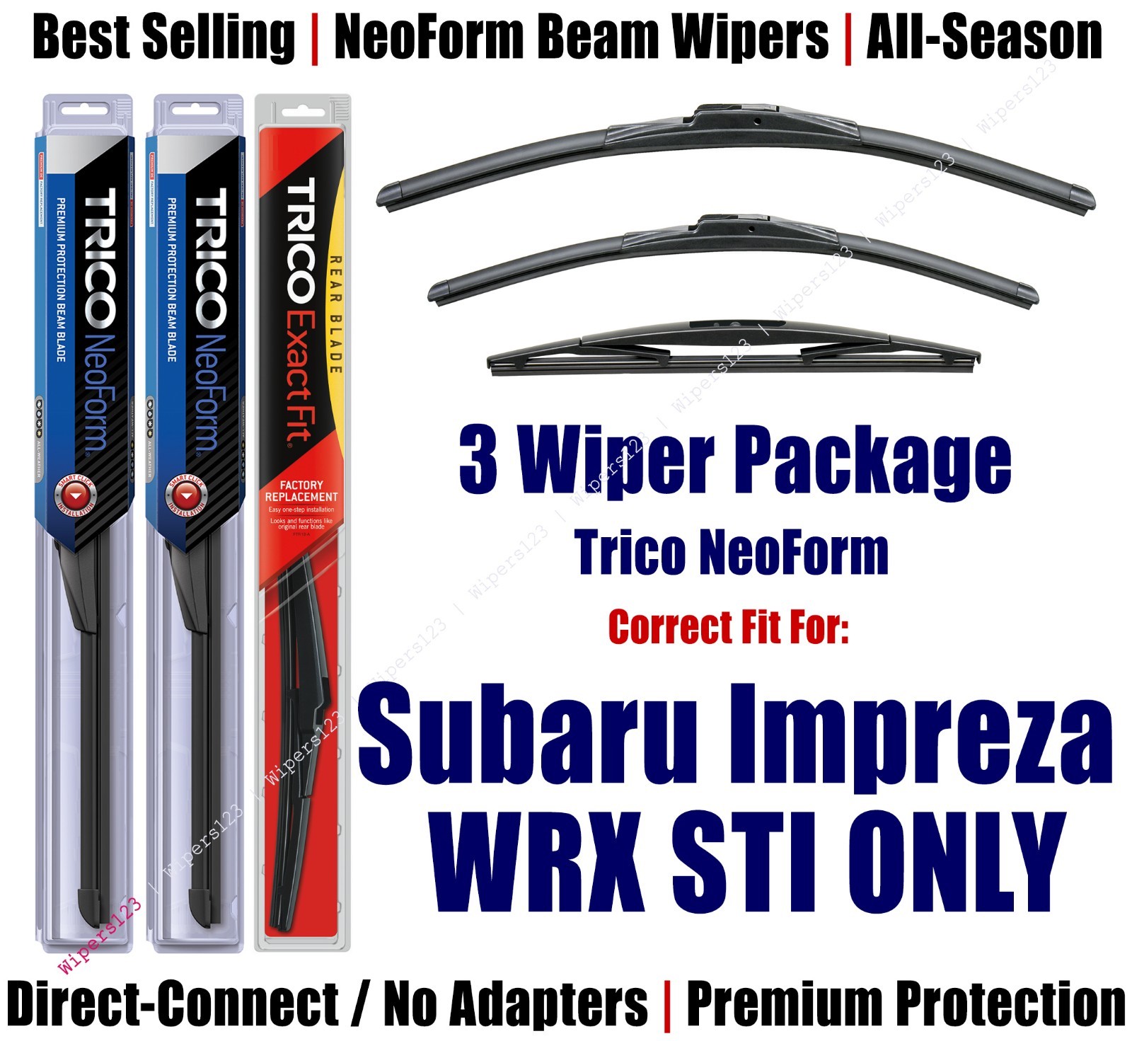 3pk Wipers Front/Rear NeoForm 2009-14 Subaru Impreza WRX STI ONLY 16240 ...