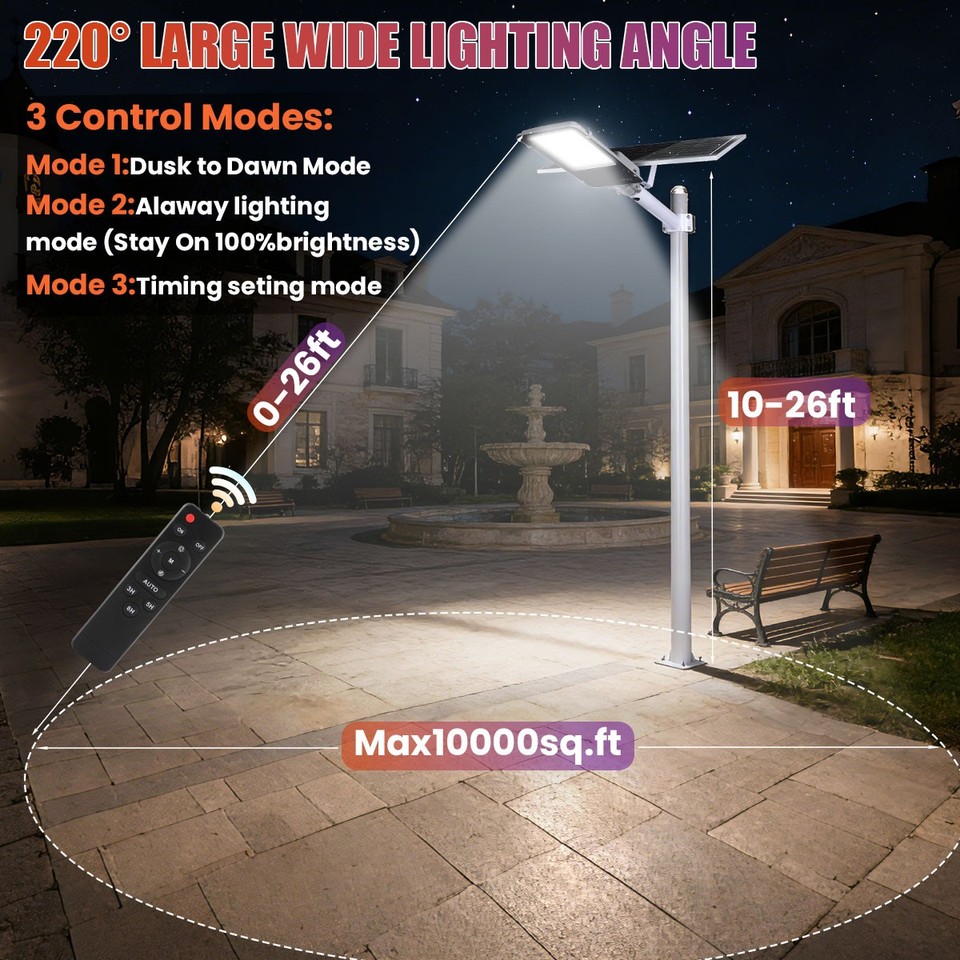 10000W Commercial Solar Street Light Outdoor Dusk to Dawn Super Bright ...