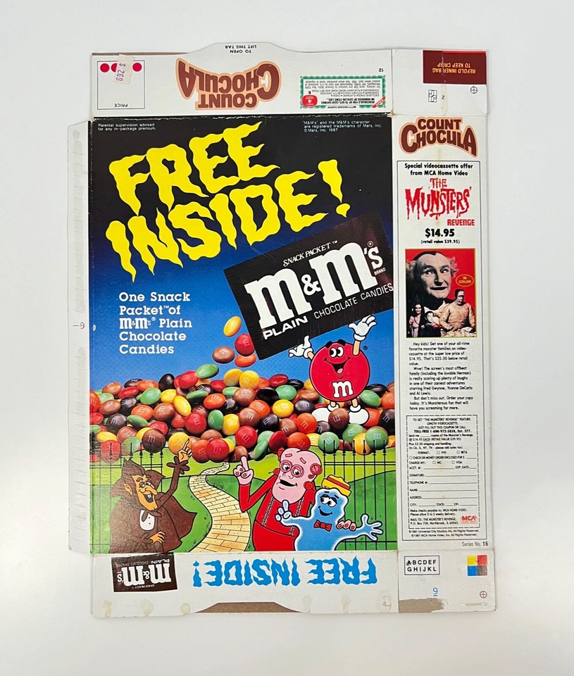 Vintage 1987 General Mills Count Chocula Monster Cereal Box M&M's Candy ...