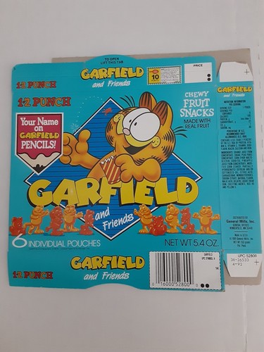 Garfield & Friends Fruit Snacks (6 pouches) Empty box 1991 Vintage RARE ...