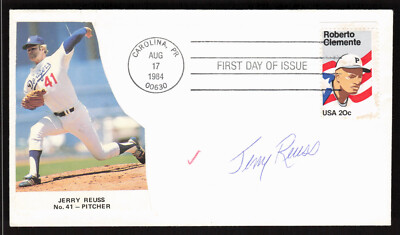 Jerry Reuss Signed 1984 FDC Roberto Clemente Stamp Los Angeles Dodgers ...
