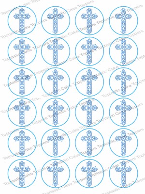 24 Blue Cross Christening Baptism 1st Communion Icing Cupcake Party ...