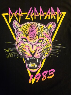 Men's Def Leppard T-shirt Neon Yellow And Pink 1983 Size M Medium | eBay