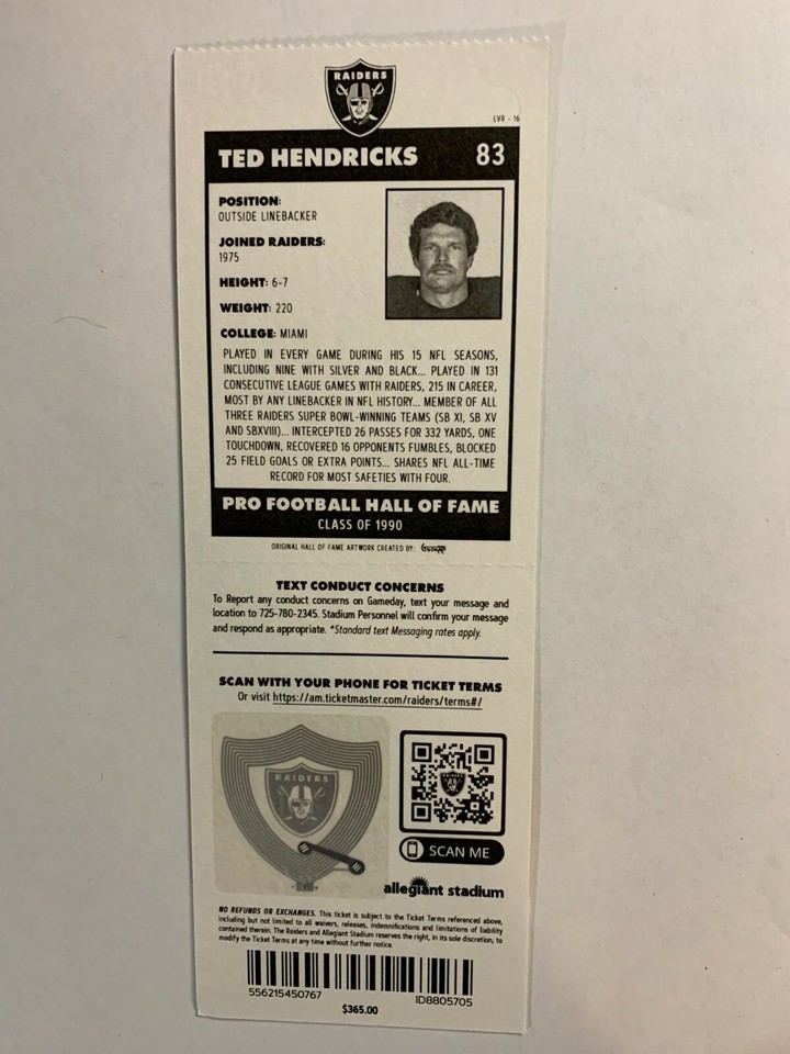 LAS VEGAS RAIDERS vsWASHINGTON FOOTBALL DEC 5,2021 HALL of FAME TICKET ...