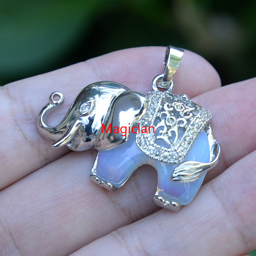 Natural Gemstone Crystal Elephant Chakra Pendant Charms Reiki Healing ...