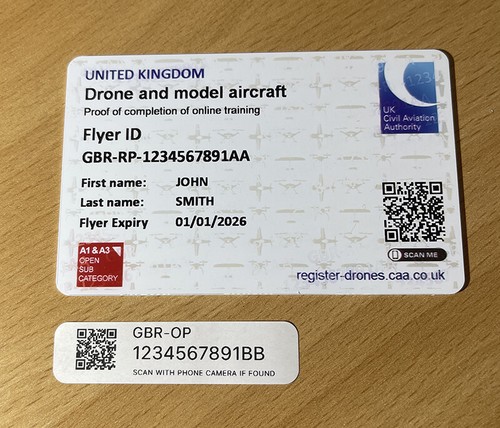 Drone Stickers & Drone Card - CAA Flyer ID Card + 5 x Drone Operator QR ...