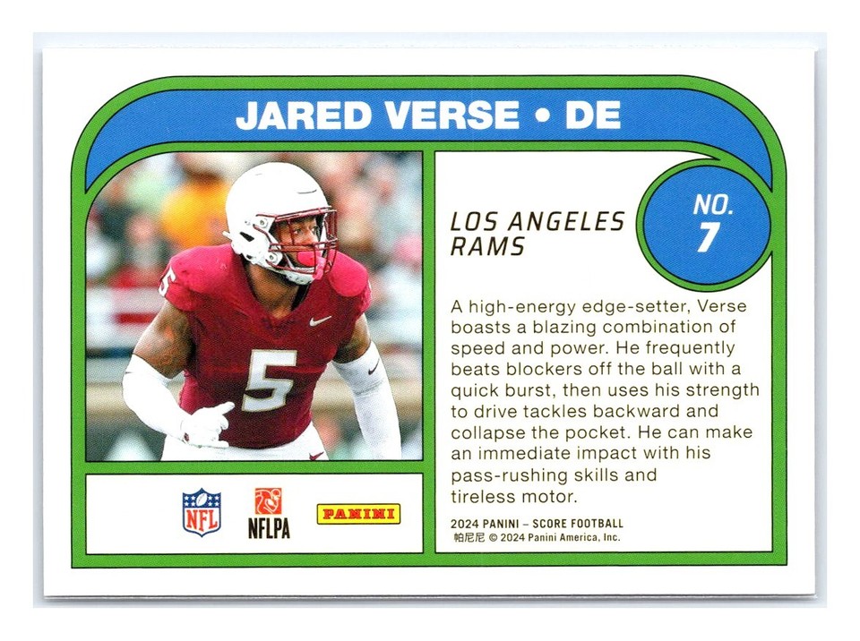 Jared Verse 2024 Score Protential Rookie RC #7 LA Rams | eBay