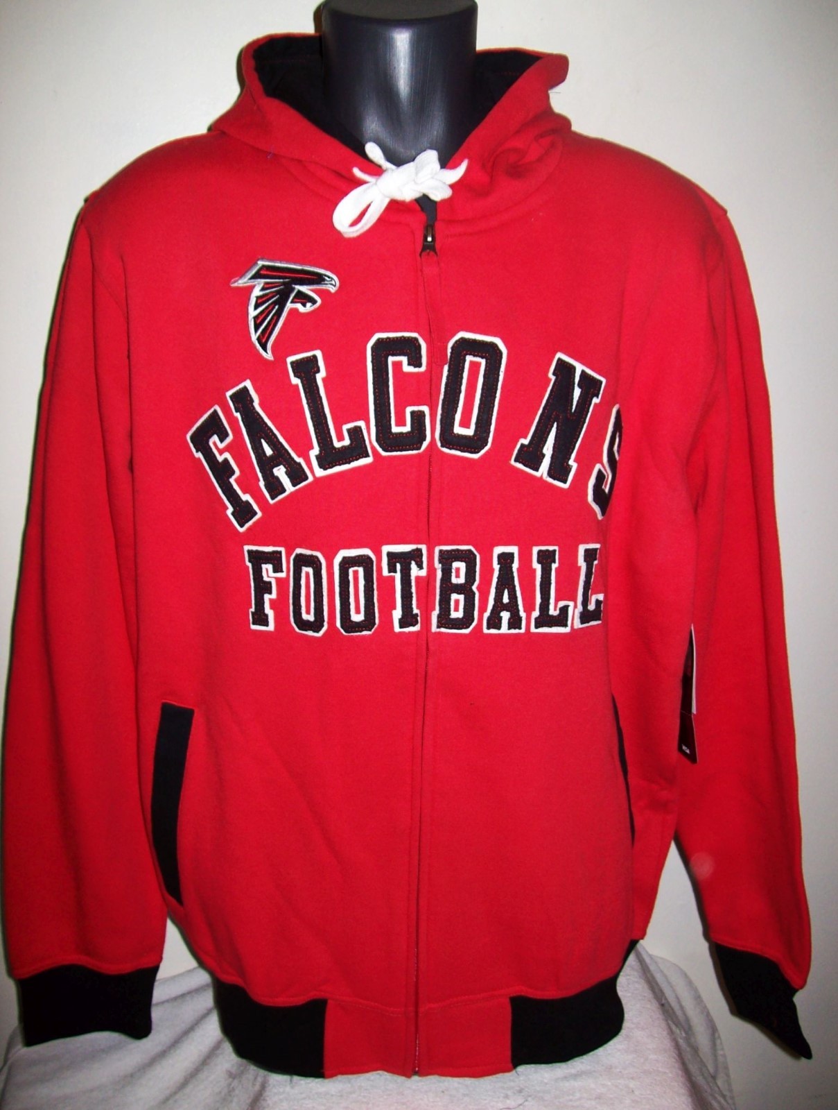 Atlanta "FALCONS FOOTBALL" Hooded Jacket Full Zip Hoody Sewn Logos M L ...