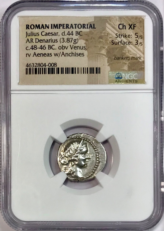 48-46 BC Julius Caesar Ancient Roman Silver Denarius Coin NGC Choice XF ...
