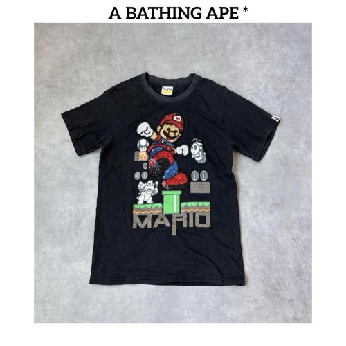 A Bathing Ape Super Mario Sequin Print Short Sleeve T-Shirt Black M806 ...