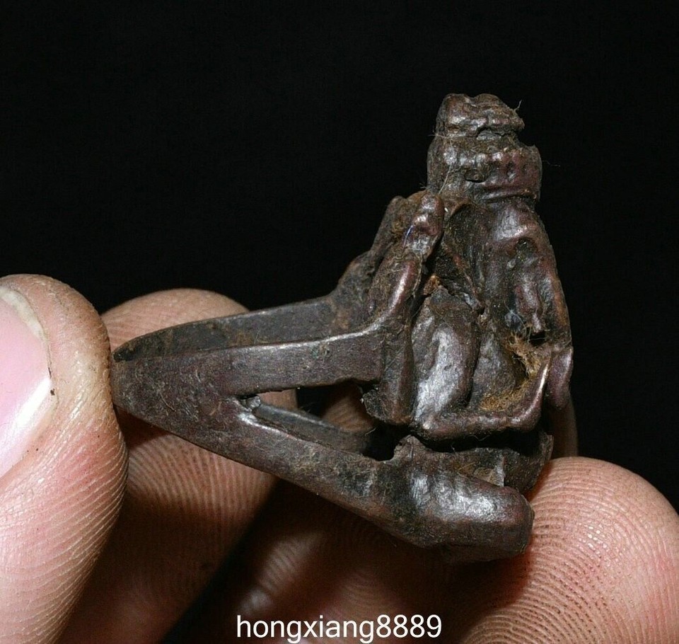 2.7cm Antique Tibetan Bronze Buddhism Elephant Mammon God Buddha Finger ...