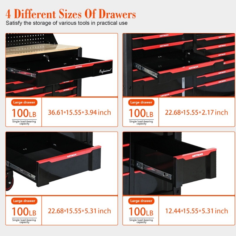 Mobile Repair Tool Cart w/ 19 Drawers & Wall-mounted 2-door Cabinet w ...