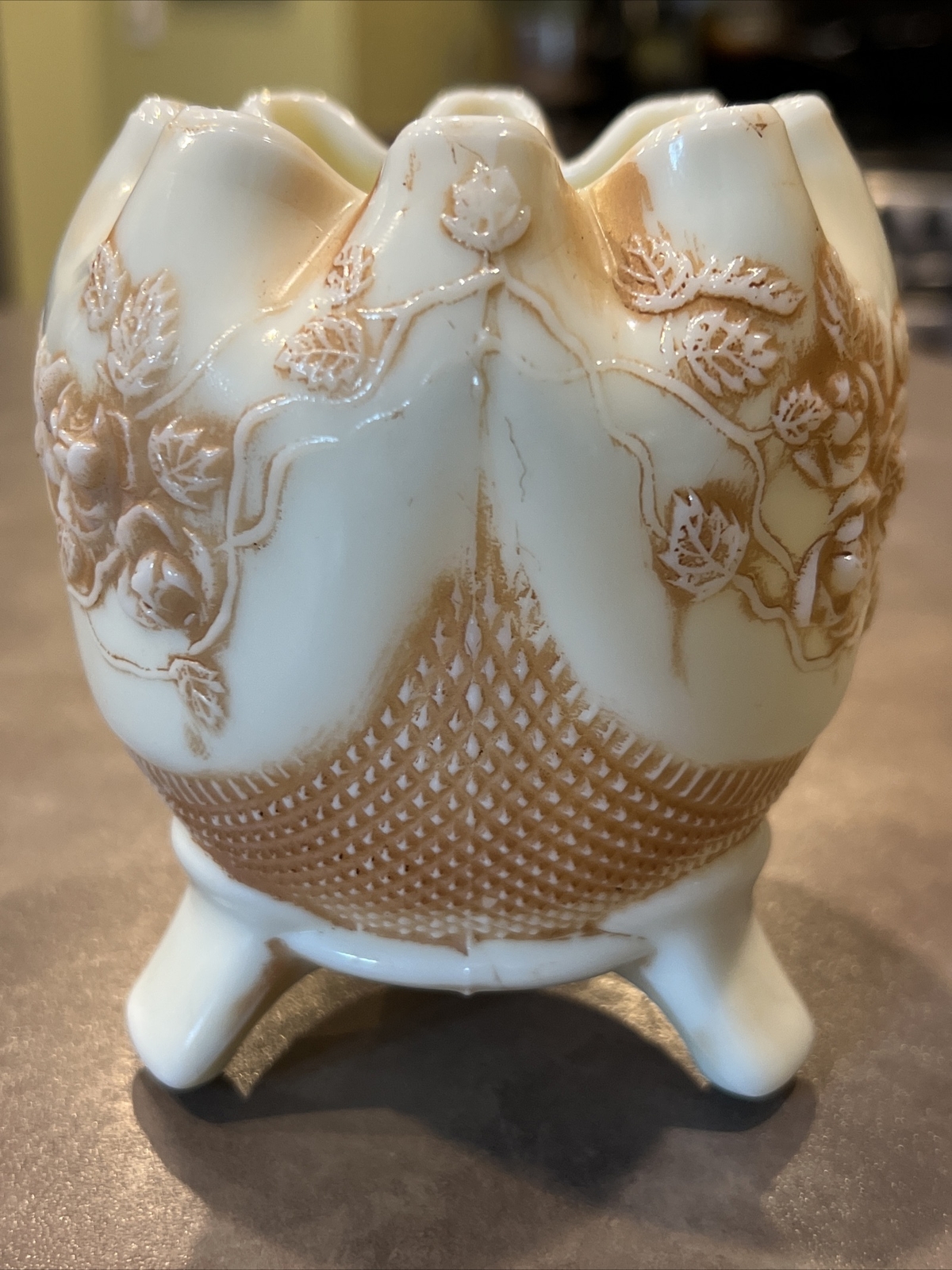 EAPG Northwood Glass Fine Cut Roses Rose Bowl Foot Vase Custard Uranium ...