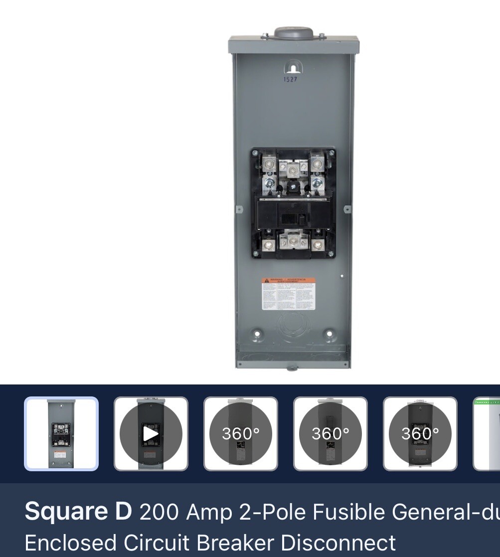 Square D 200 amp 2-pole fusible enclosed circuit breaker disconnect ...