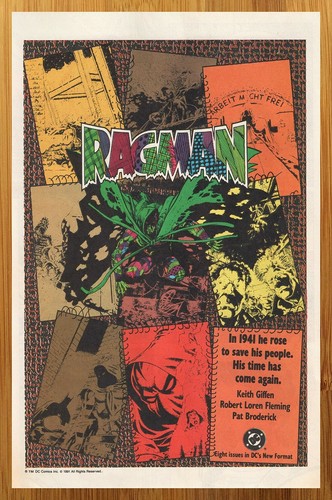 1991 DC Comics Ragman Vintage Print Ad/Poster Authentic Retro Superhero ...