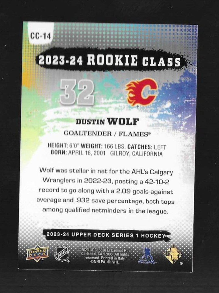2023-24 Upper Deck Exclusive Rookie Commemorative Class Dustin Wolf #CC ...