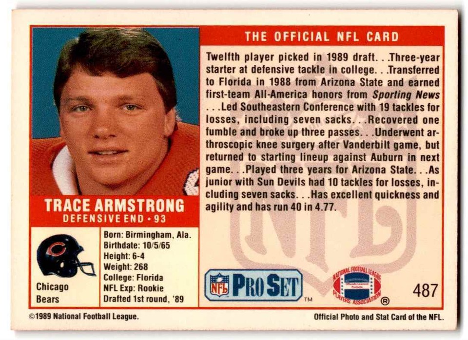 1989 Pro Set Trace Armstrong #487 RC Chicago Bears | eBay