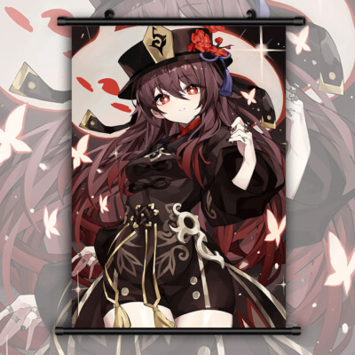 Genshin Impact Hutao Banner Canvas Wall Poster Scroll Room Decor | eBay