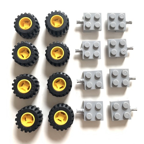 8 x LEGO Wheels Tyres Axles Bundle / Lot - Yellow & Grey Vehicle Parts ...
