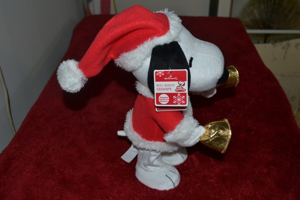 Snoopy Santa Bell Ringer Musical Sound Motion Hallmark Plush Christmas ...
