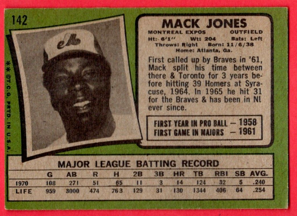 1971 Topps #142 Mack Jones VG/VGEX Expos | eBay