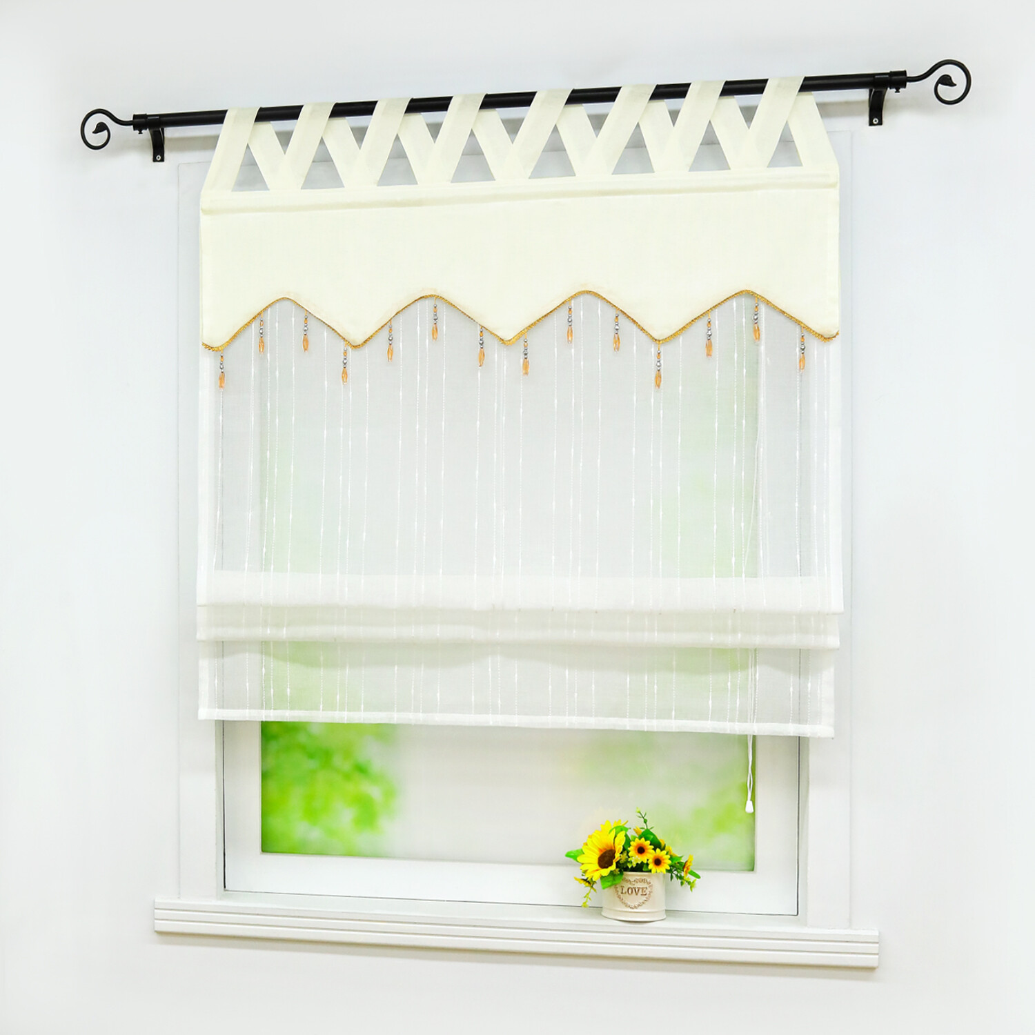 Roman Curtains Shade Window Net Curtain Sheer Liftable Blind Tab Top ...