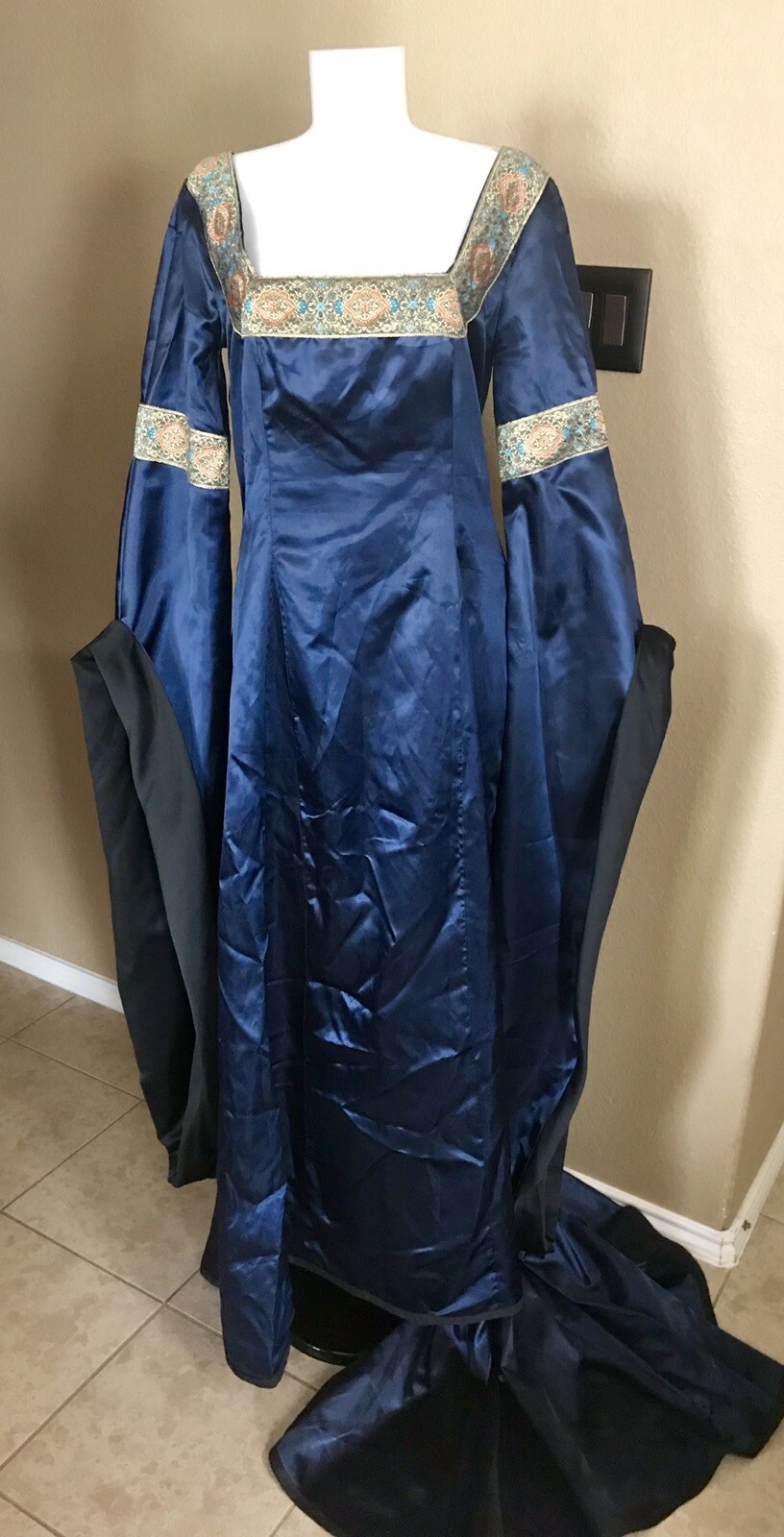 Handmade Medieval Elven Fantasy Dress Navy Blue Gold … - Gem