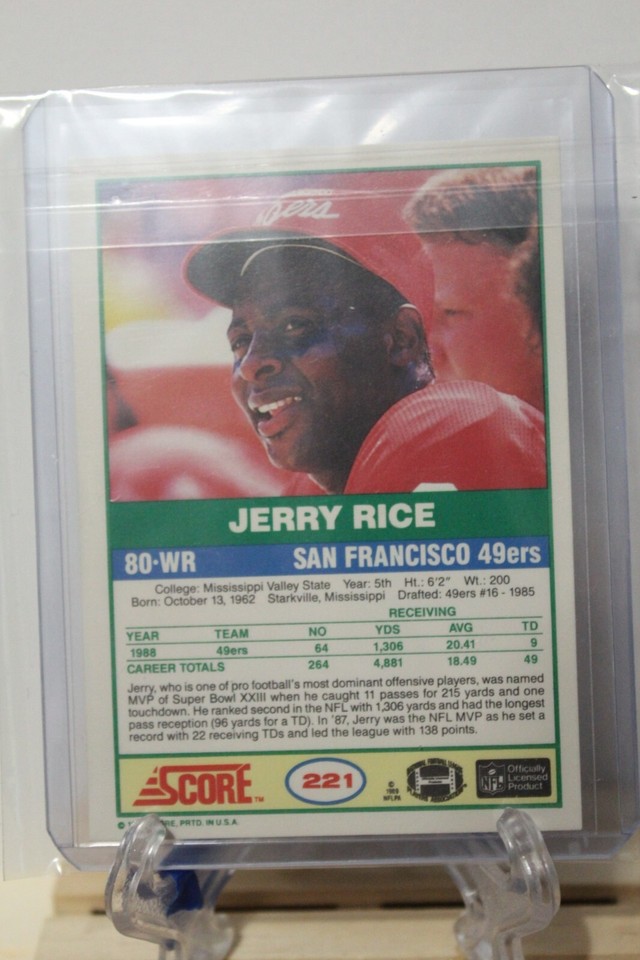 1989 SCORE # 221 JERRY RICE WR NFL SAN FRANSISCO 49ERS HOF Free SH | eBay