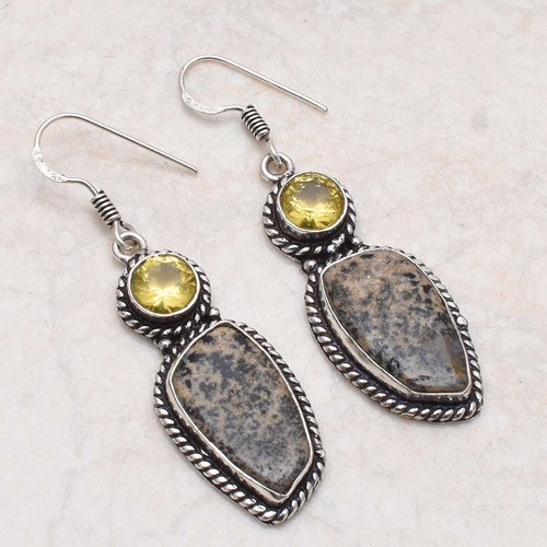 Dendrite Opale Citrine Main Goutte Pendantes Earrings Jewelry Cadeau 2 ...