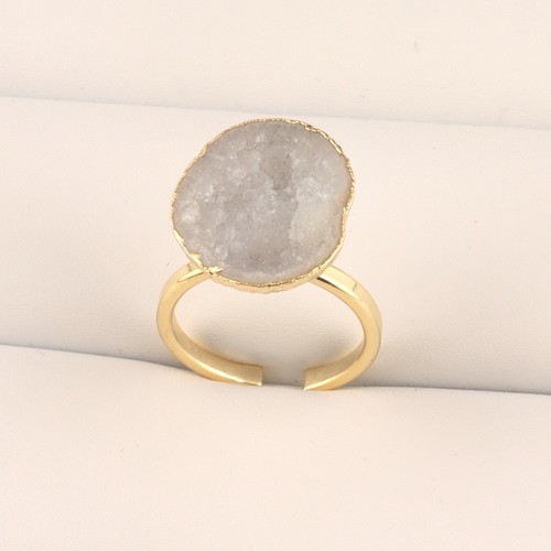 Natural Off White Geode Druzy Fancy Shape Gold Plated Adjustable Ring ...